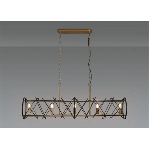 Idolite Monument 5 Light Linear Bar Pendant Blacksatin Gold Wt Lighting