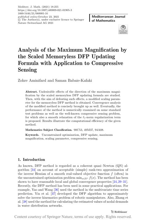 Analysis Of The Maximum Magnification By The Scaled Memoryless Dfp