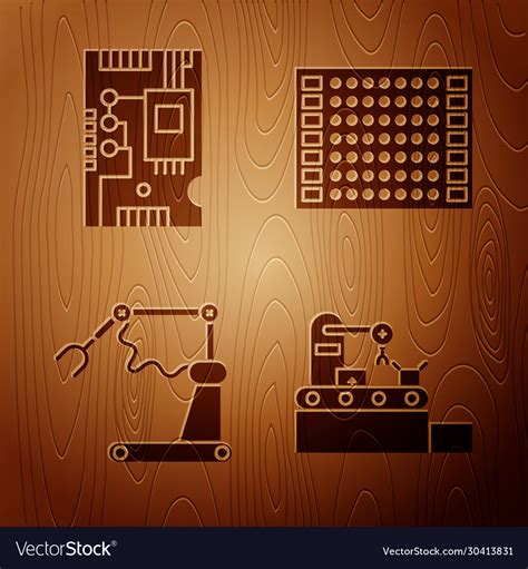 Set Factory Conveyor System Belt Electronic Vector Image