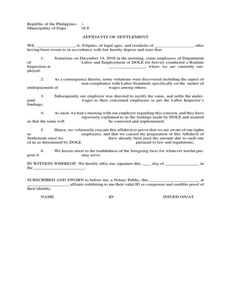 Affidavit Of Settlement Pdf