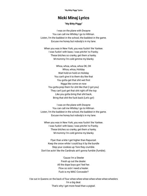 Nicki Minaj Itty Bitty Piggy Lyrics Pdf Hip Hop