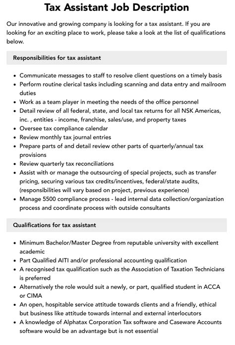 Tax Assistant Job Description Velvet Jobs