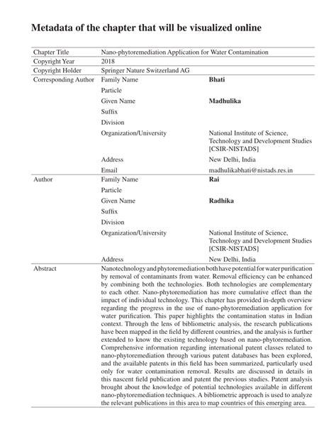 Pdf Nano Phytoremediation Application For Water Contamination