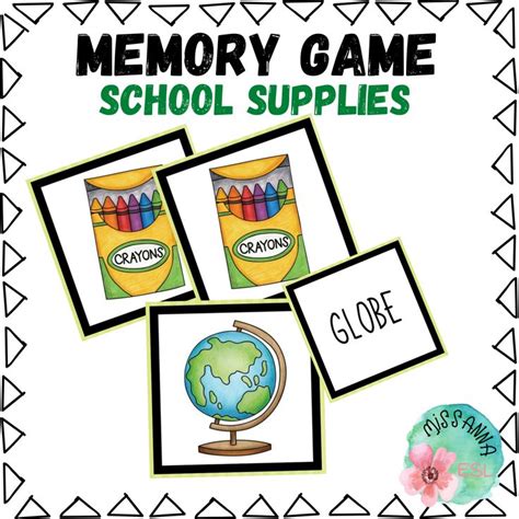 School Supplies Memory Game Memory Games Esl Vocabulary Games Games