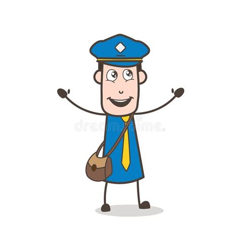 Happy Mailman Face With Open Hands Vector Stock Illustration