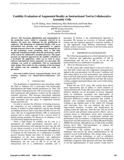 Pdf Usability Evaluation Of Augmented Reality As Instructional Tool