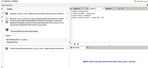 Cengage Mindtap Logical Operators Tasks Using The Retailorders Table