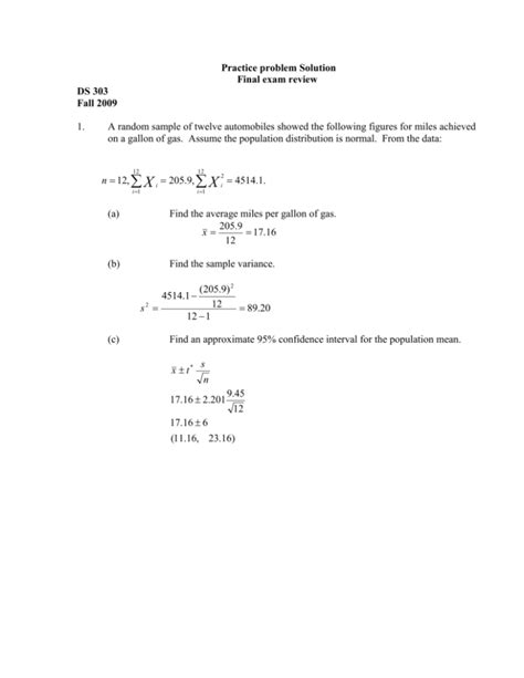 Final Exam Practice Problemssolution