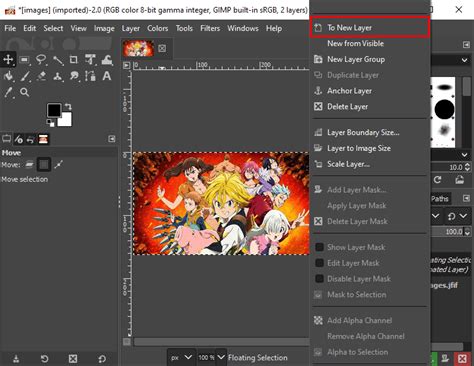how to move a selection in gimp