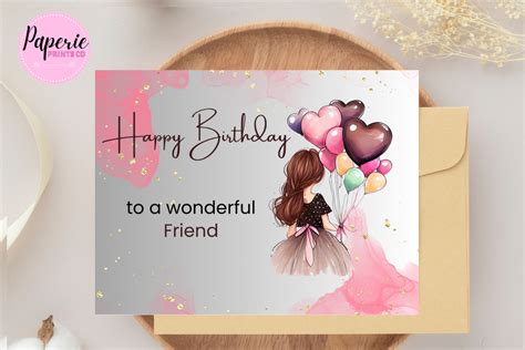 Friend Birthday Card Girl Graphic By Paperieprintsco · Creative Fabrica