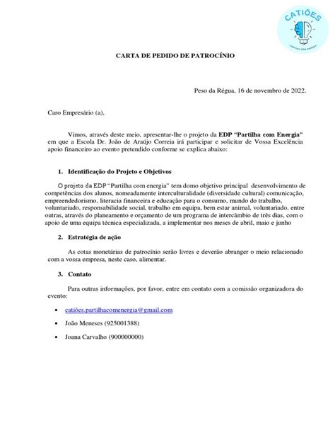 Carta De Patrocinio Pedido De Patrocínio Pdf Carta De Patrocinio Pedido De Patrocínio Pdf