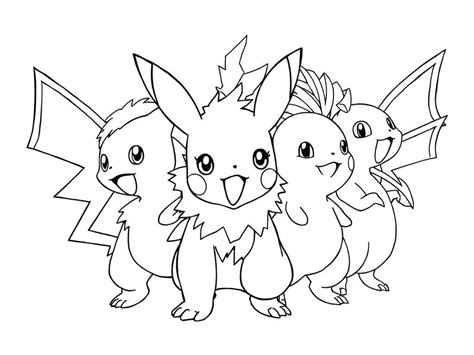 Pikachu And Evolutions Coloring Page Free Printable Coloring Page