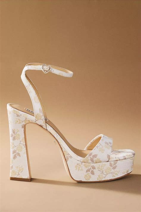 Badgley Mischka Caia Jacquard Platform Heels Yellow And White Heels