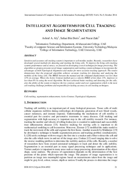 Pdf Intelligent Algorithms For Cell Tracking And Image Segmentation