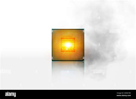 Computer Processor Chipset CPU Overheats And Burns With Smoke Around CPU Processor Isolated On