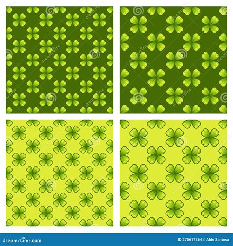 Cute 4 Leaf Clover Background Seamless Vector Pattern For Paper