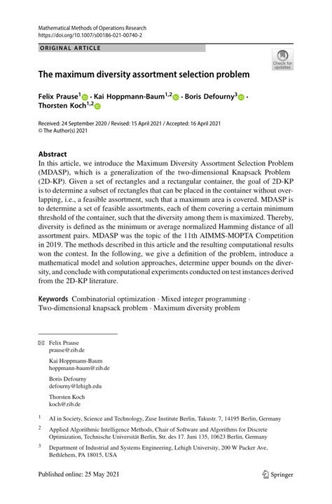 Pdf The Maximum Diversity Assortment Selection Problem