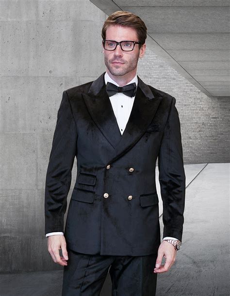 Statement Mens Black Double Breasted Velvet Suit Karako Suits