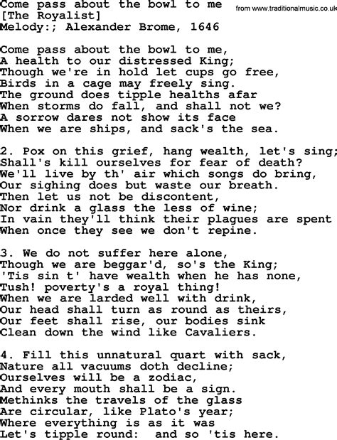 Old English Song Lyrics For Come Pass About The Bowl To Me With Pdf