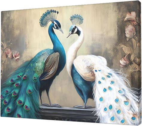 Blue And White Peacock Couple Wall Art Motivational
