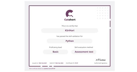 Sris Skill Certificate For Python Cutshort