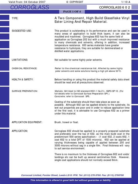 Corroglass 602 Pdf Solvent Industrial Processes