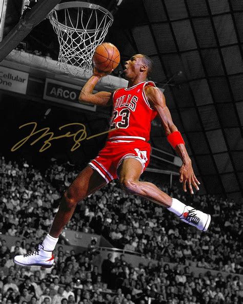Michael Jordan Chicago Bulls Slam Dunk In The Air Signed Photo Poster