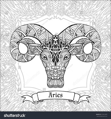 Aries Coloring Pages Aries Zodiac Sign Vector Hand Drawn Horoscope