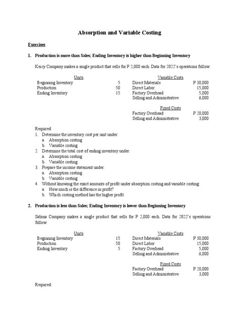 3 Absorption And Variable Costing Pdf Inventory Cost Of Goods Sold