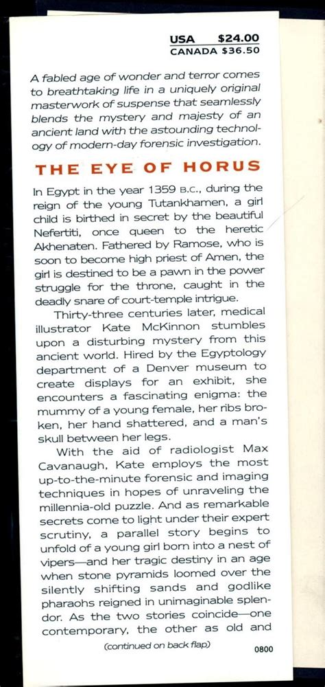 The Eye Of Horus A Novel Of Suspense De Thurston Carol Fine