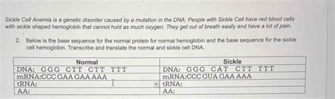 Solved Sickle Cell Anemia Is A Genetic Disorder Caused By A Mutation