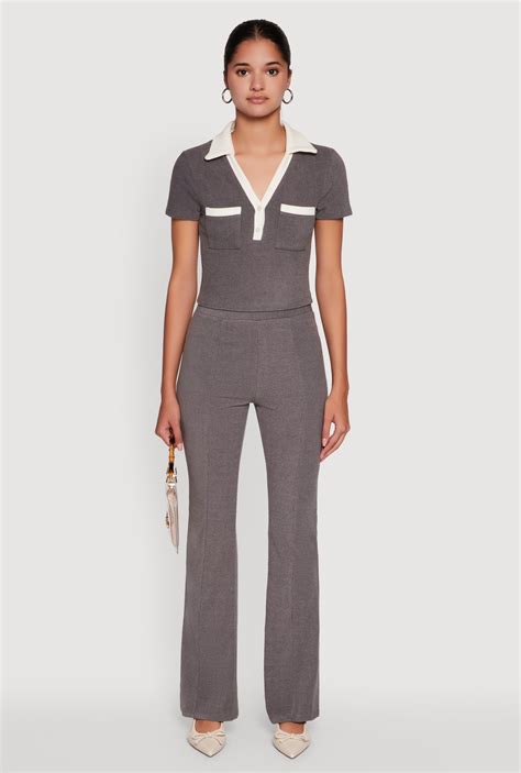 Brushed Knit Contrast Trim Cropped Polo Shirt