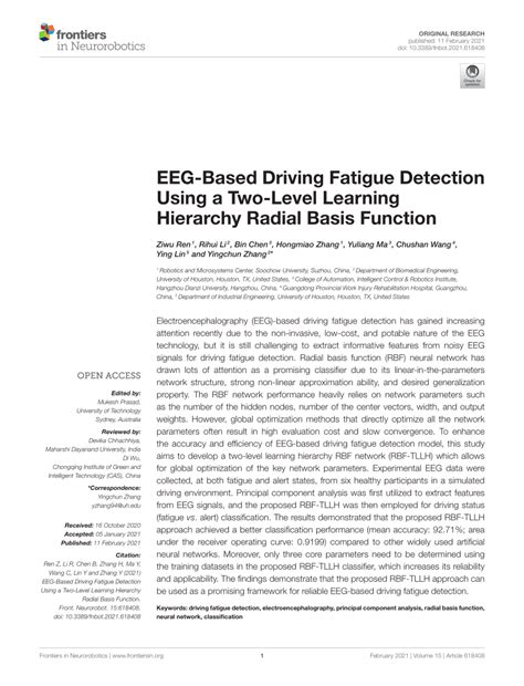 Pdf Eeg Based Driving Fatigue Detection Using A Two Level Learning Hierarchy Radial Basis Function