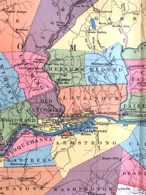 Lycoming County Map Original 1900 Pennsylvania Atlas Etsy