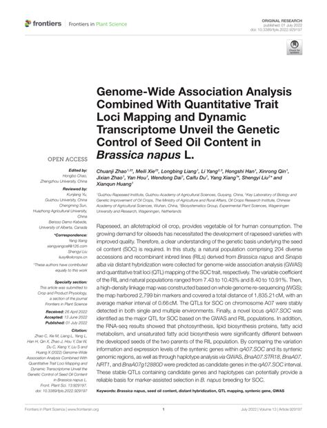 Pdf Genome Wide Association Analysis Combined With Quantitative Trait Loci Mapping And Dynamic