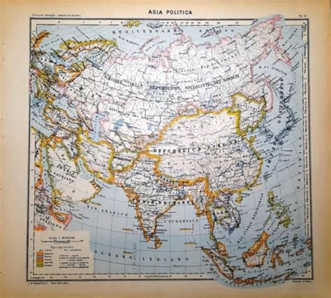 Carta Geografica Antica Asia Coloniale Ante 2 Guerra Mondiale 1937