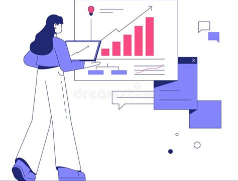 Female Analyst Presenting Growth Chart And Data Insights In Flat Vector