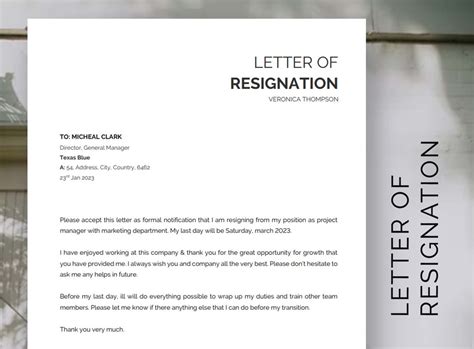 Resignation Letter Template Professional Resignation Letter Etsy Uk