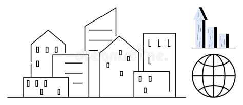 Urban Cityscape With Growing Bar Chart And Global Symbol Reflecting