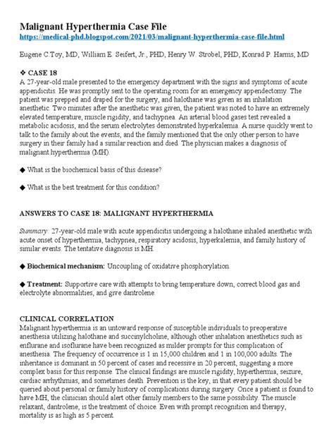 Malignant Hyperthermia Case File Pdf Anesthesia Medical Specialties