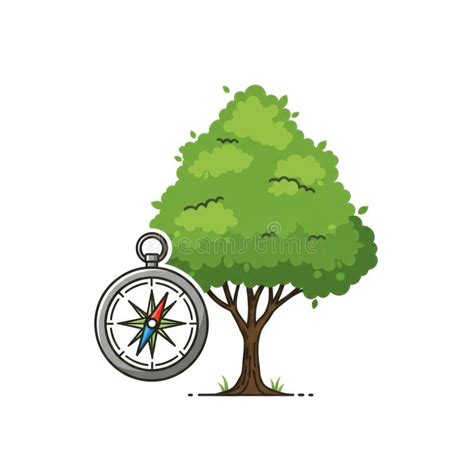 Green Tree And Compass Illustration Stock Illustration Illustration