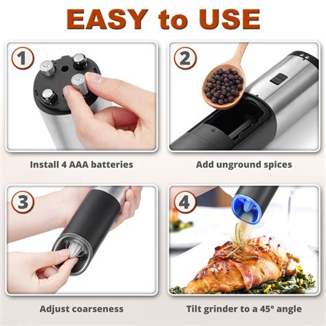 Mata1 Electric Spice Grinder Black And Silver Automatic Gravity Salt
