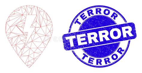 Blue Distress Terror Stamp And Web Mesh Electric Map Marker Stock