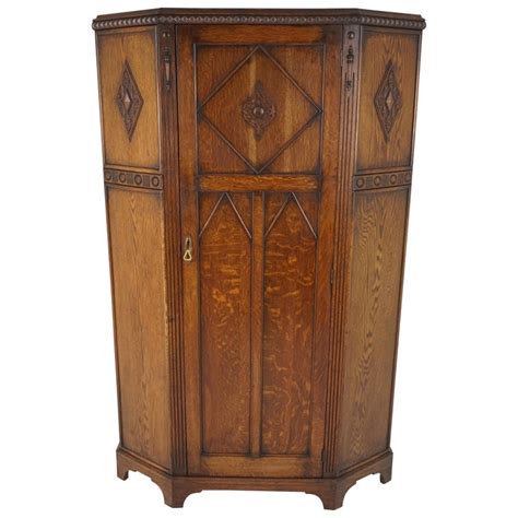 Antique Tiger Oak Wardrobe Carved Hall Armoire Closet Scotland