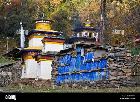 Chortens And A Mani Wall At A Remote Tibetan Buddhist Monastery Nepal