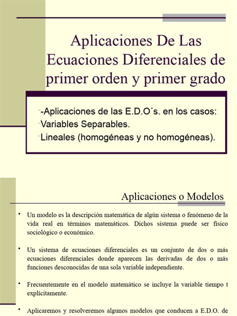 Clase 13 Aplicaciones De Las Ec Dif Ord Lineales Y De Vs V1 Pdf