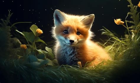 Premium Photo A Fox In The Grass With A Black Background With A Star In The Background