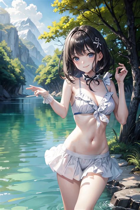 Anime Girl In A Bikini Posing In The Water Seaart Ai