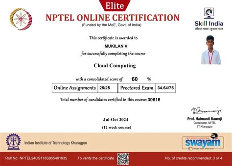 ☁️ Excited To Complete The Cloud Computing Course From Nptel Mukilan V