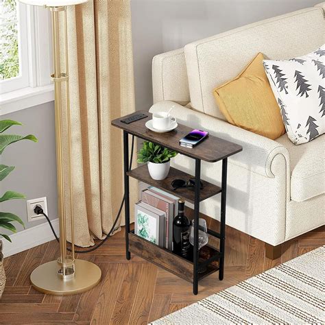 Latitude Run® Slim Side Table With Charging Station 3 Tier Narrow End